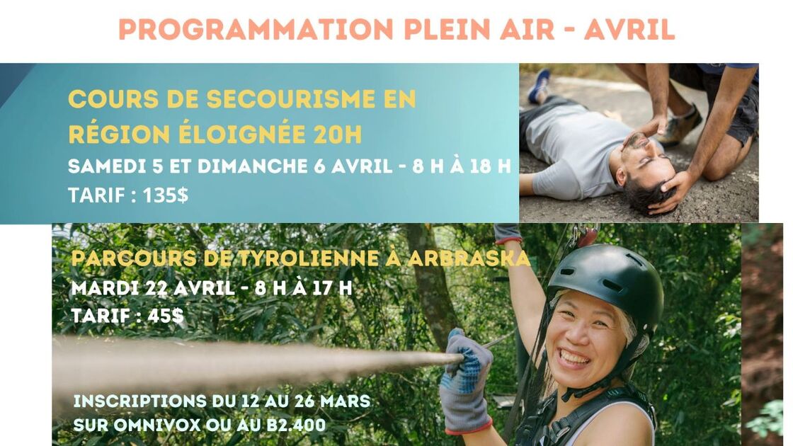 Programmation des activités de plein air pour le mois d'avril